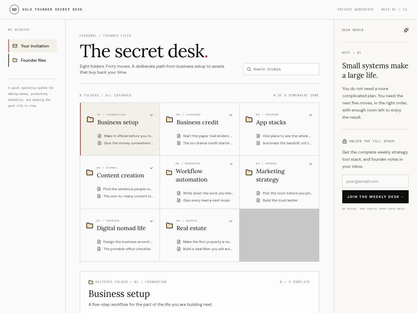 Solo Founder Secret Desk