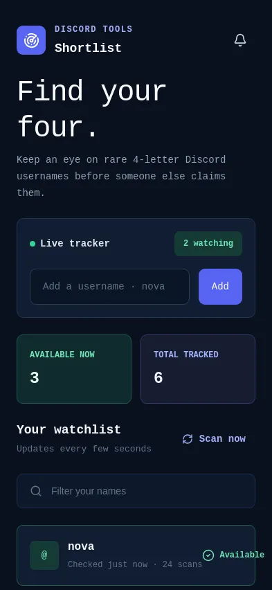 Discord Short Username Tracker