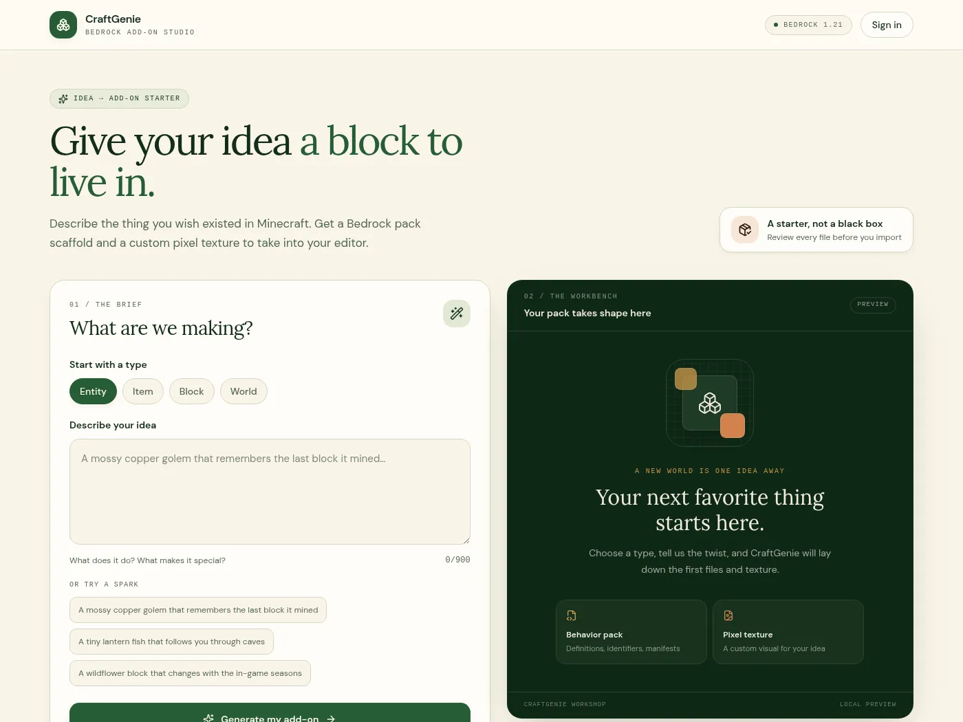 CraftGenie AI Addon Maker