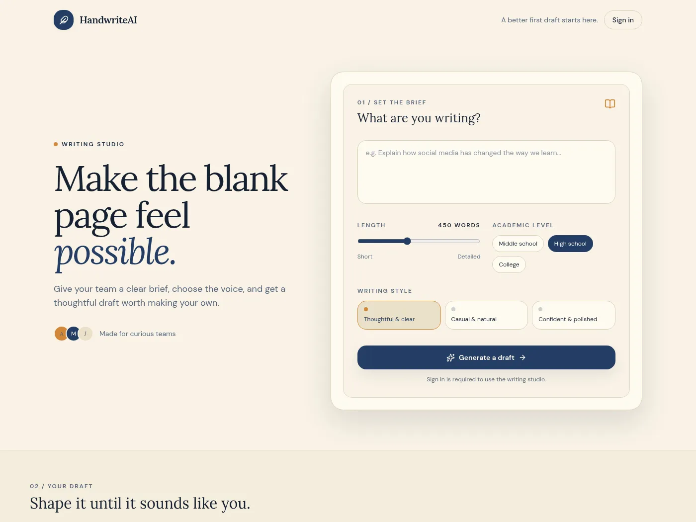 HandwriteAI Generator
