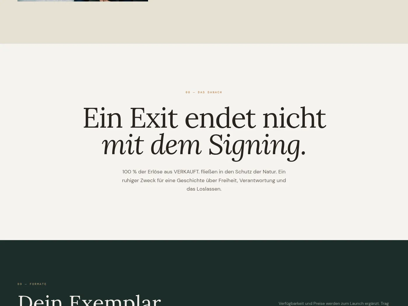 Verkauft. Buch Landingpage