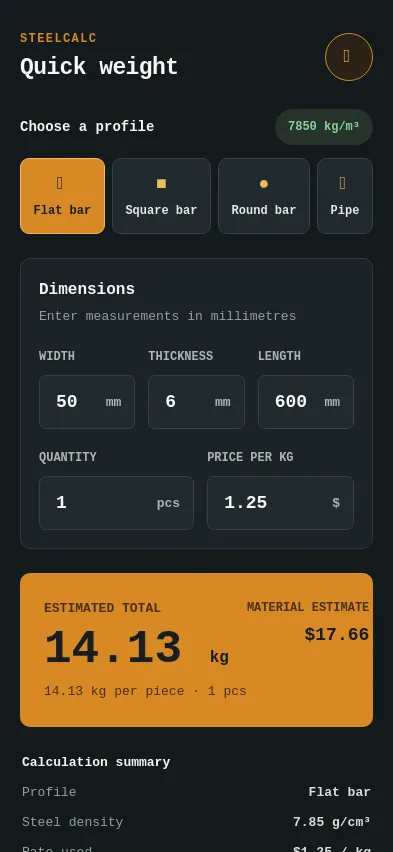 SteelCalc Mobile