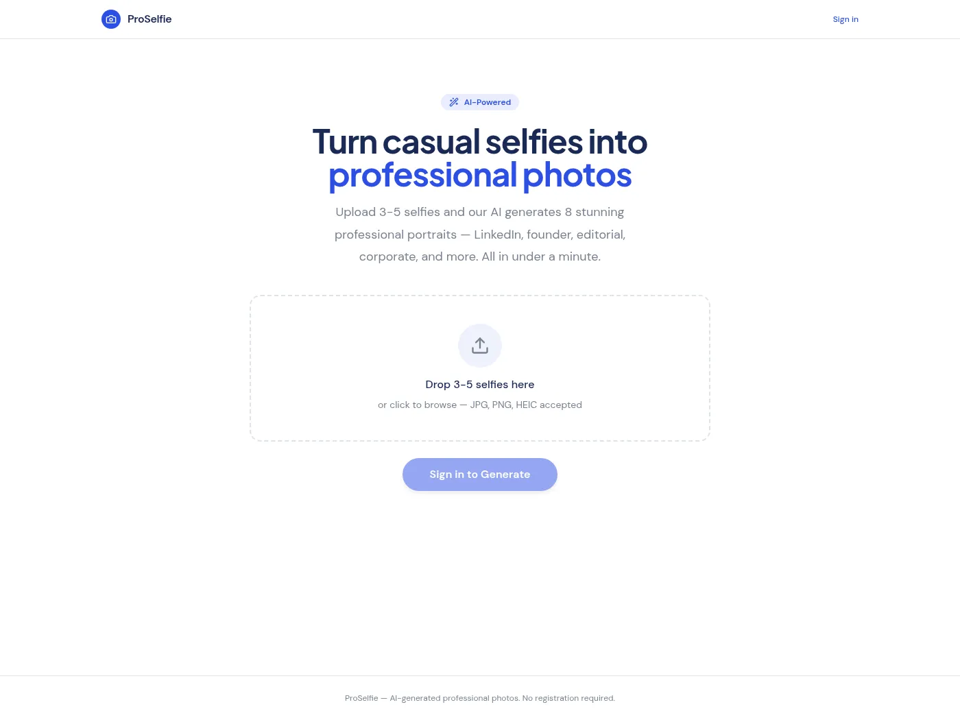 ProSelfie AI Generator