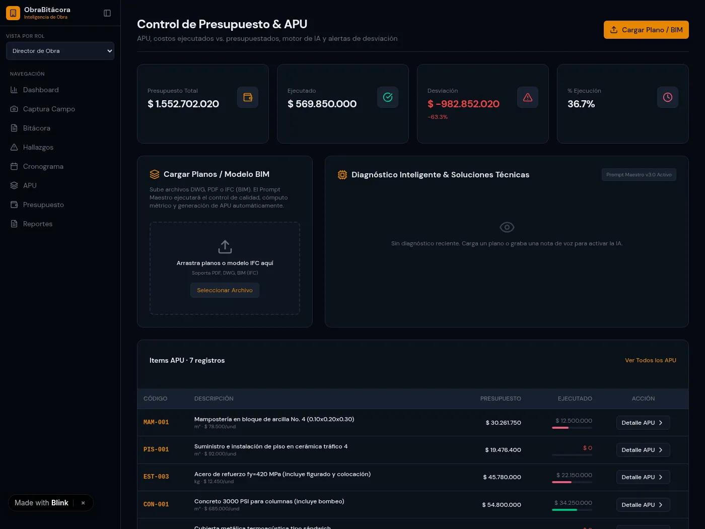ObraBitácora AI Dashboard