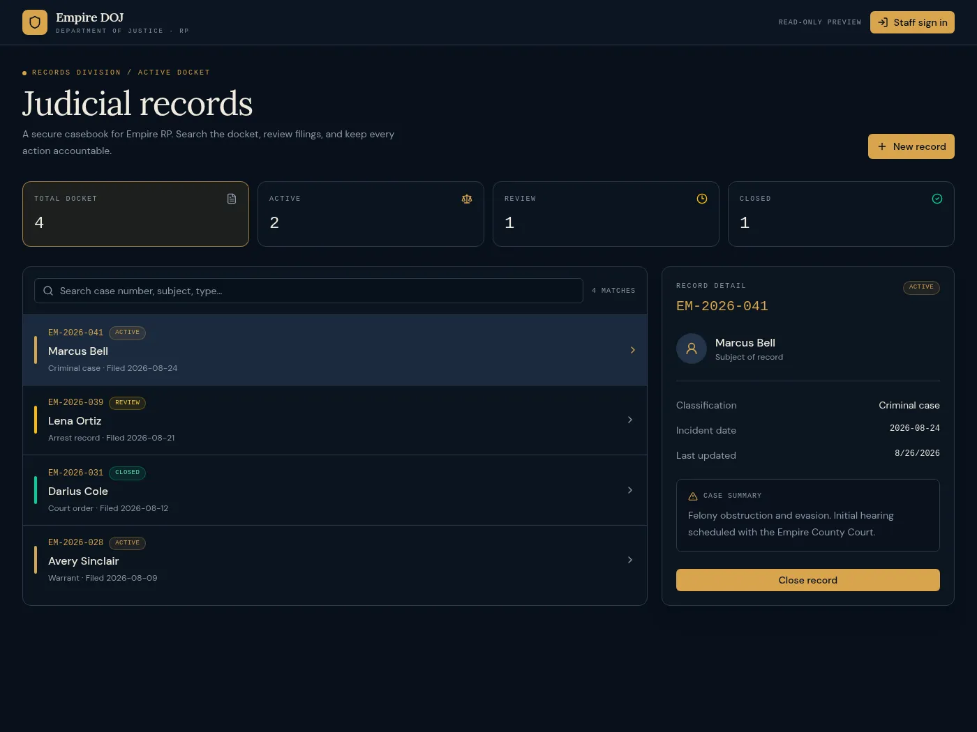 Empire DOJ Portal