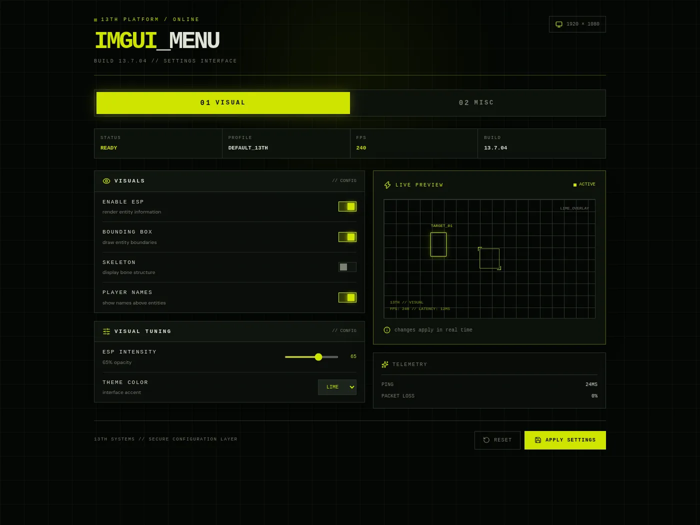 13TH IMGUI Menu UI
