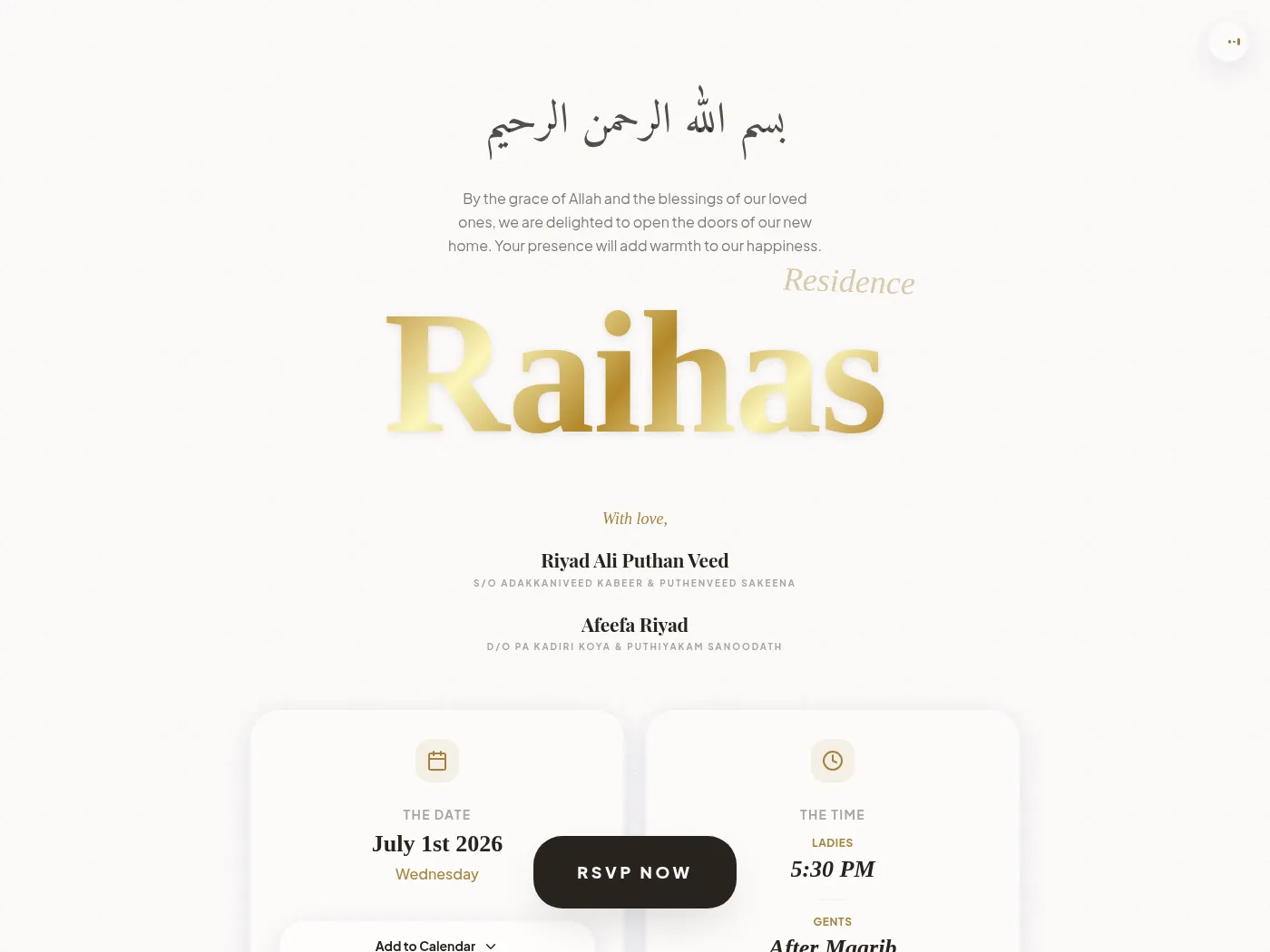Raihas Housewarming Invite