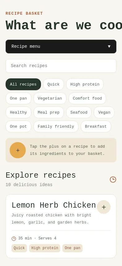 Recipe Basket Mobile