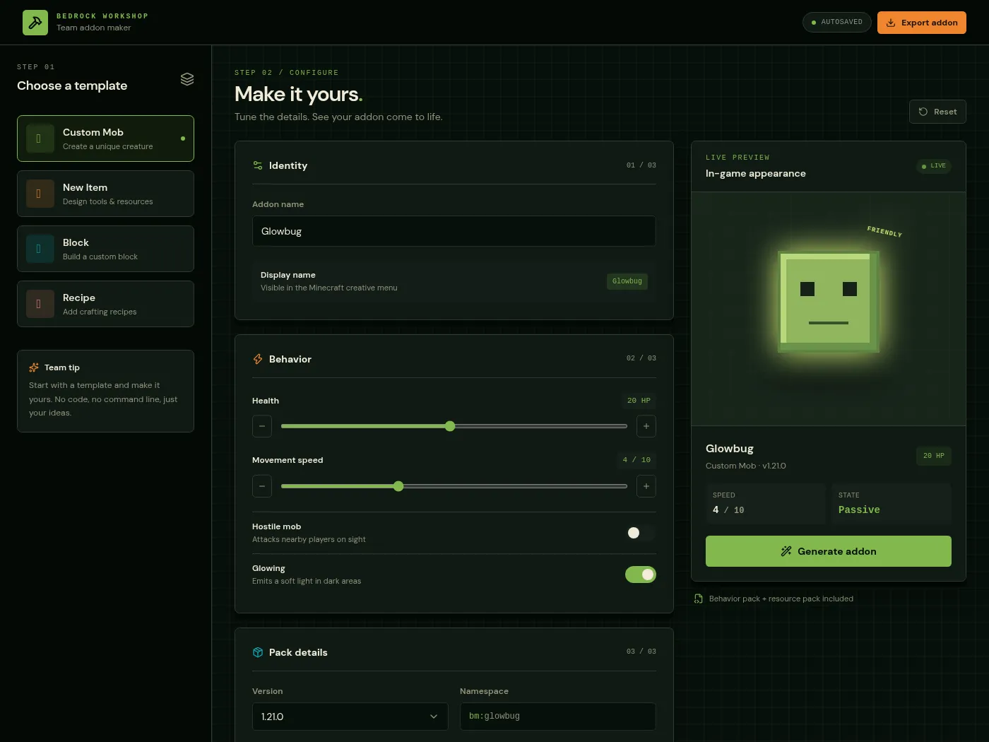 Bedrock Addon Maker