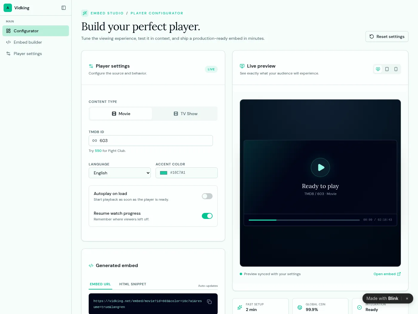 Vidking Player Configurator