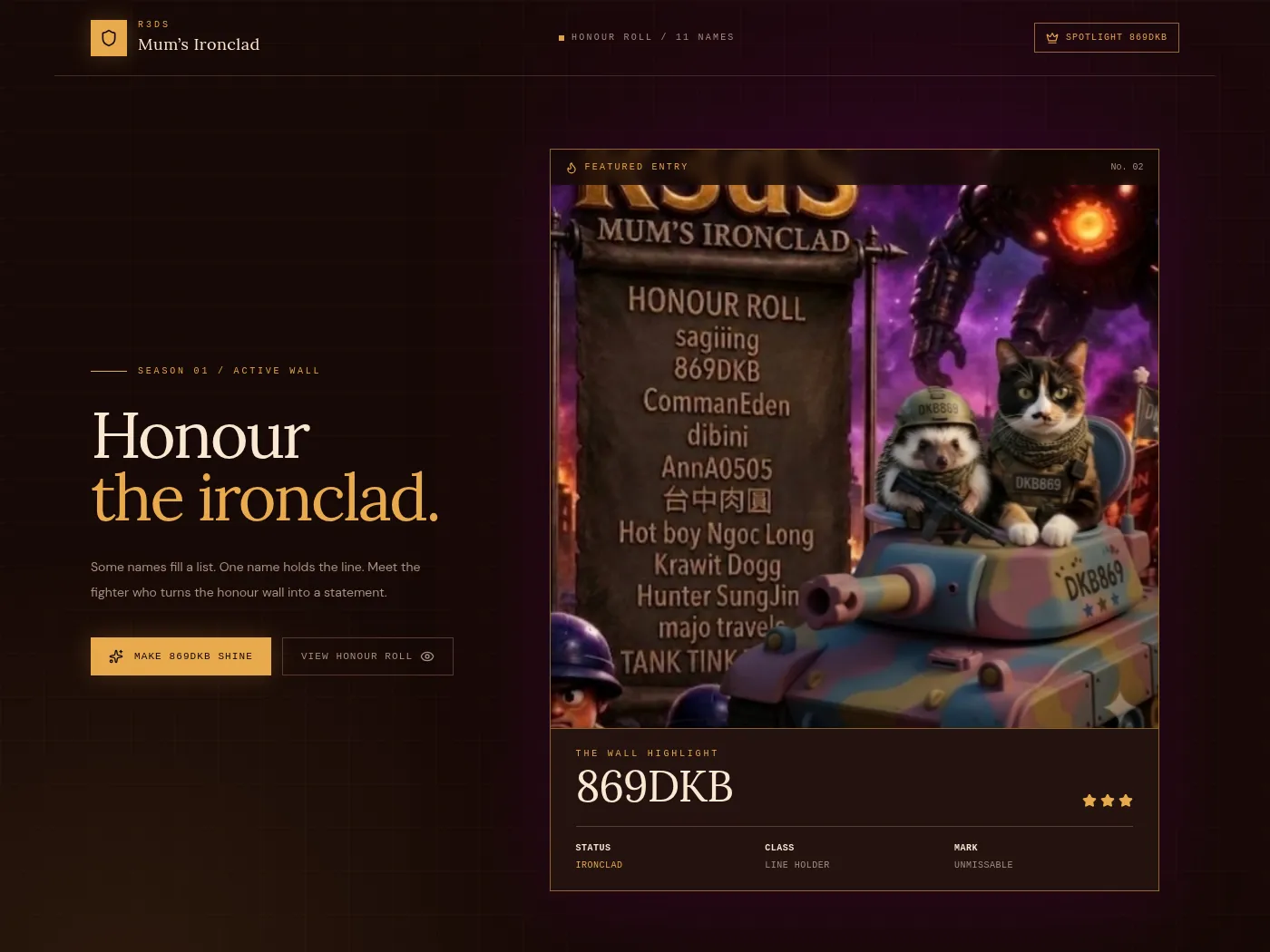 Honour Wall Highlight