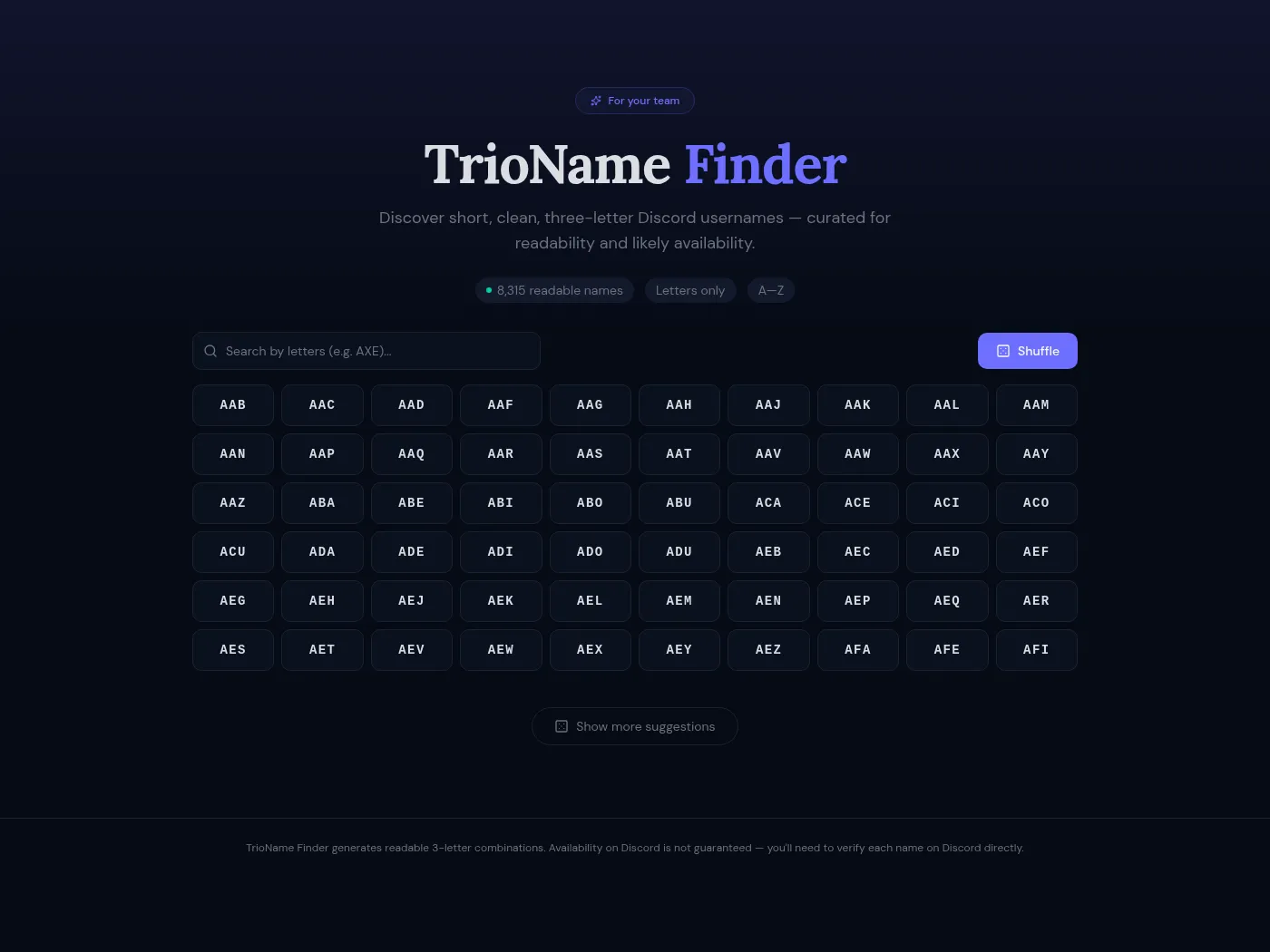 TrioName Finder