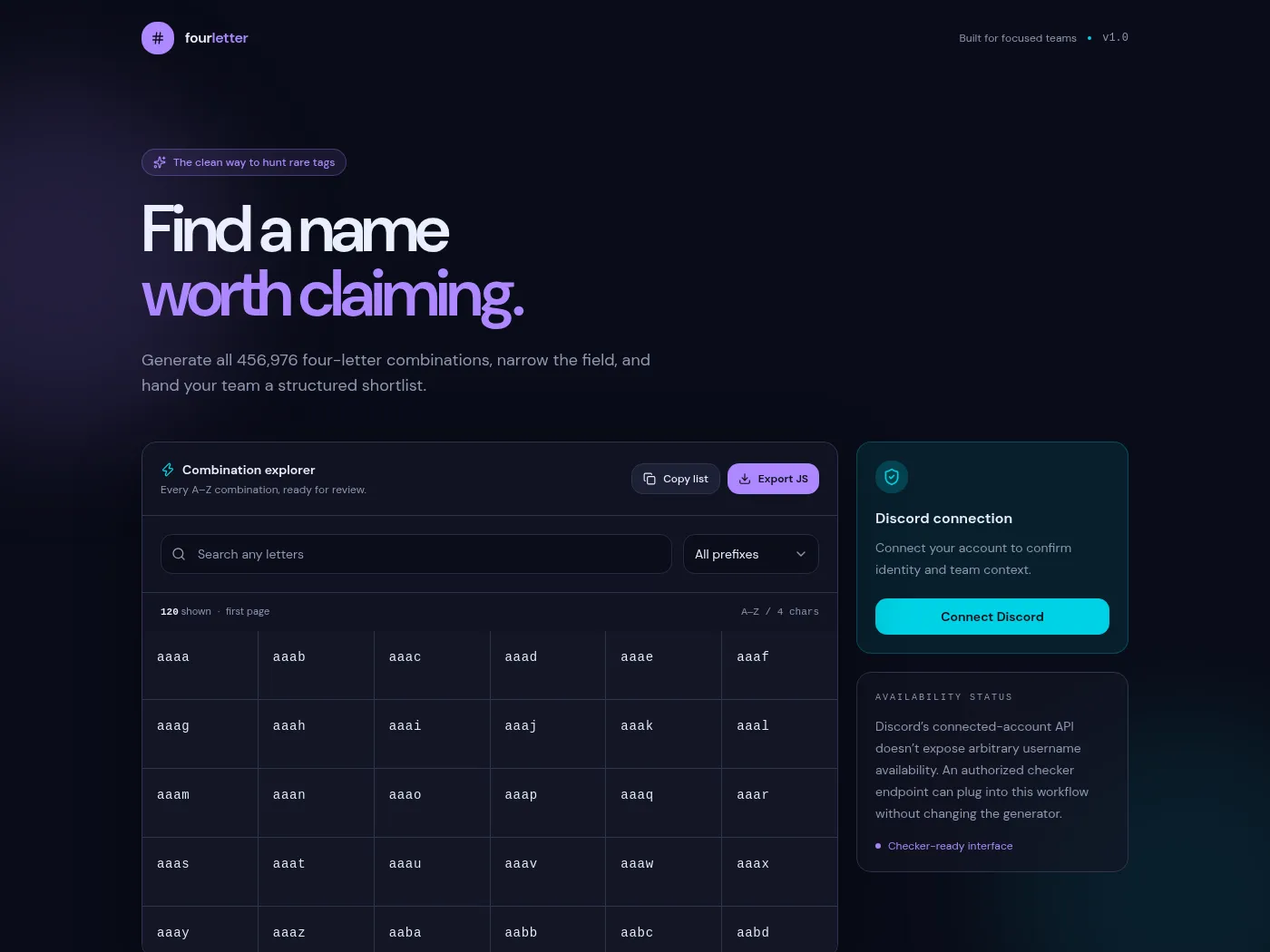 Discord Four-Letter Finder