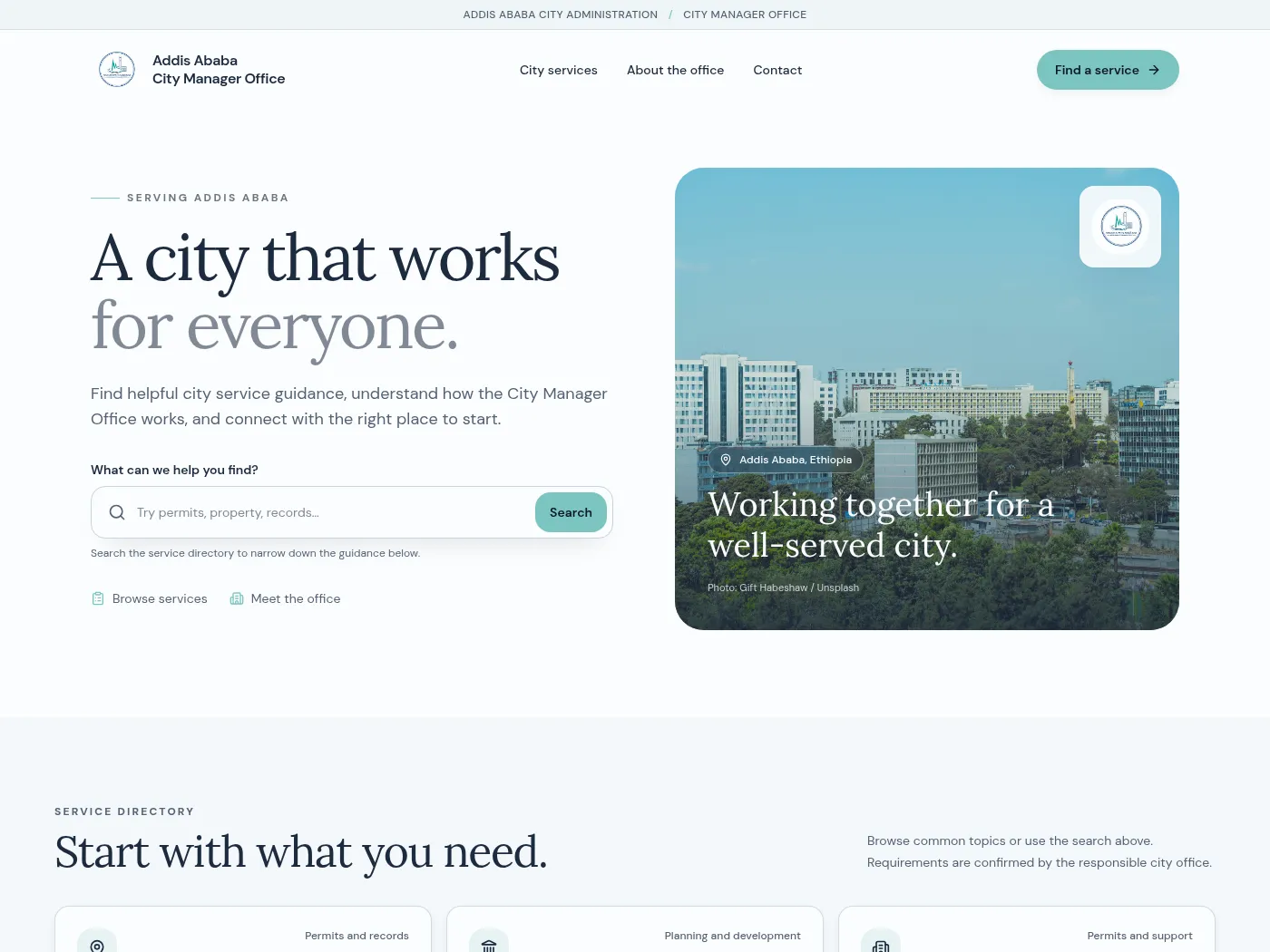 Addis ababa City Manager office Portal