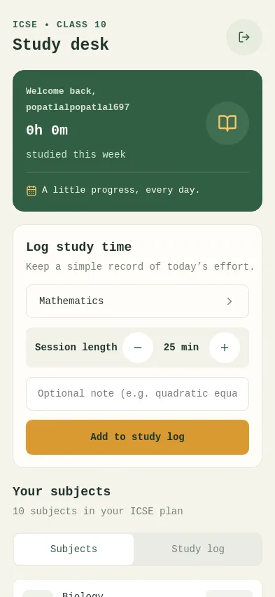 ICSE Study Tracker Mobile