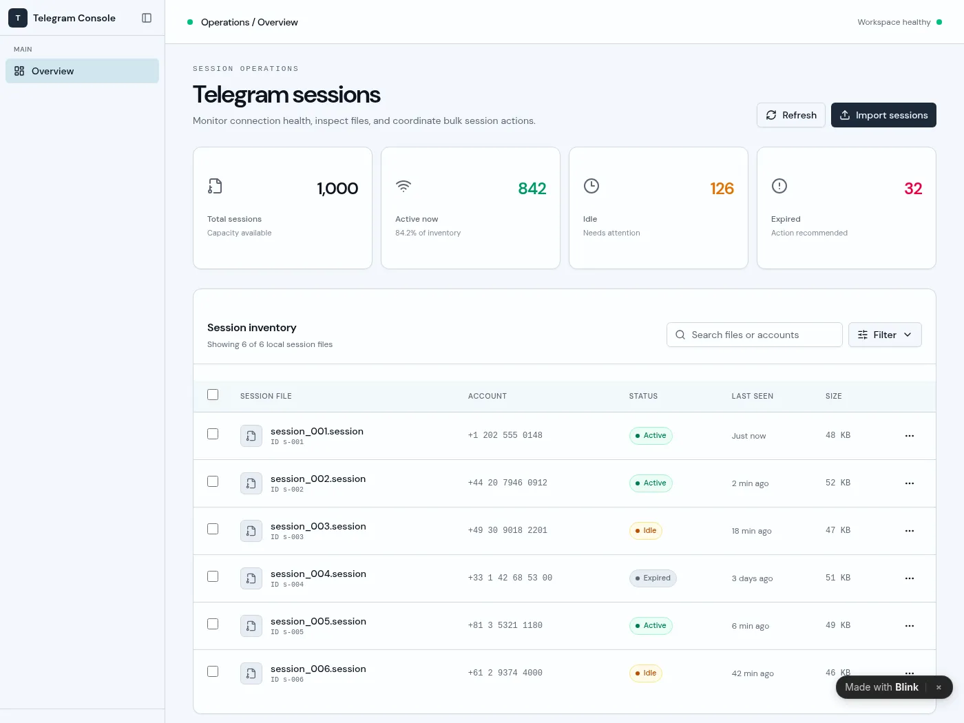 Telegram Session Console UI