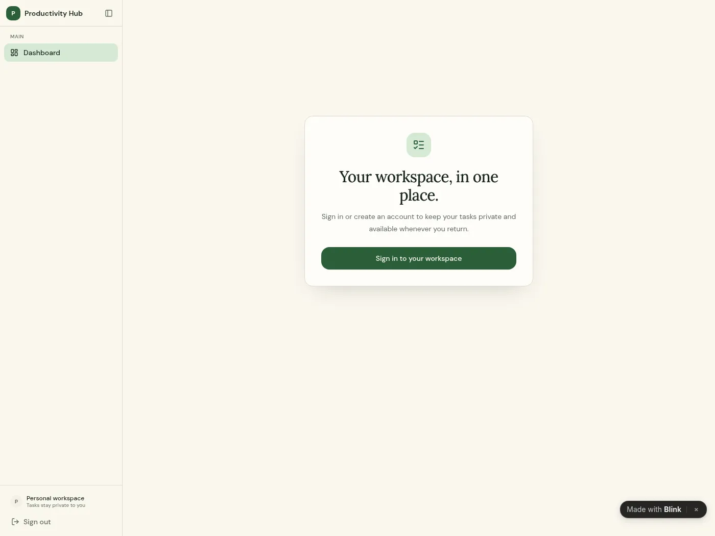 Productivity Hub Workspace