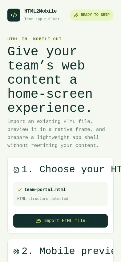 HTML2Mobile App