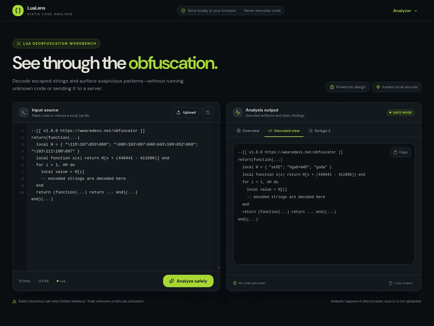 Obfuscated Code Analyser