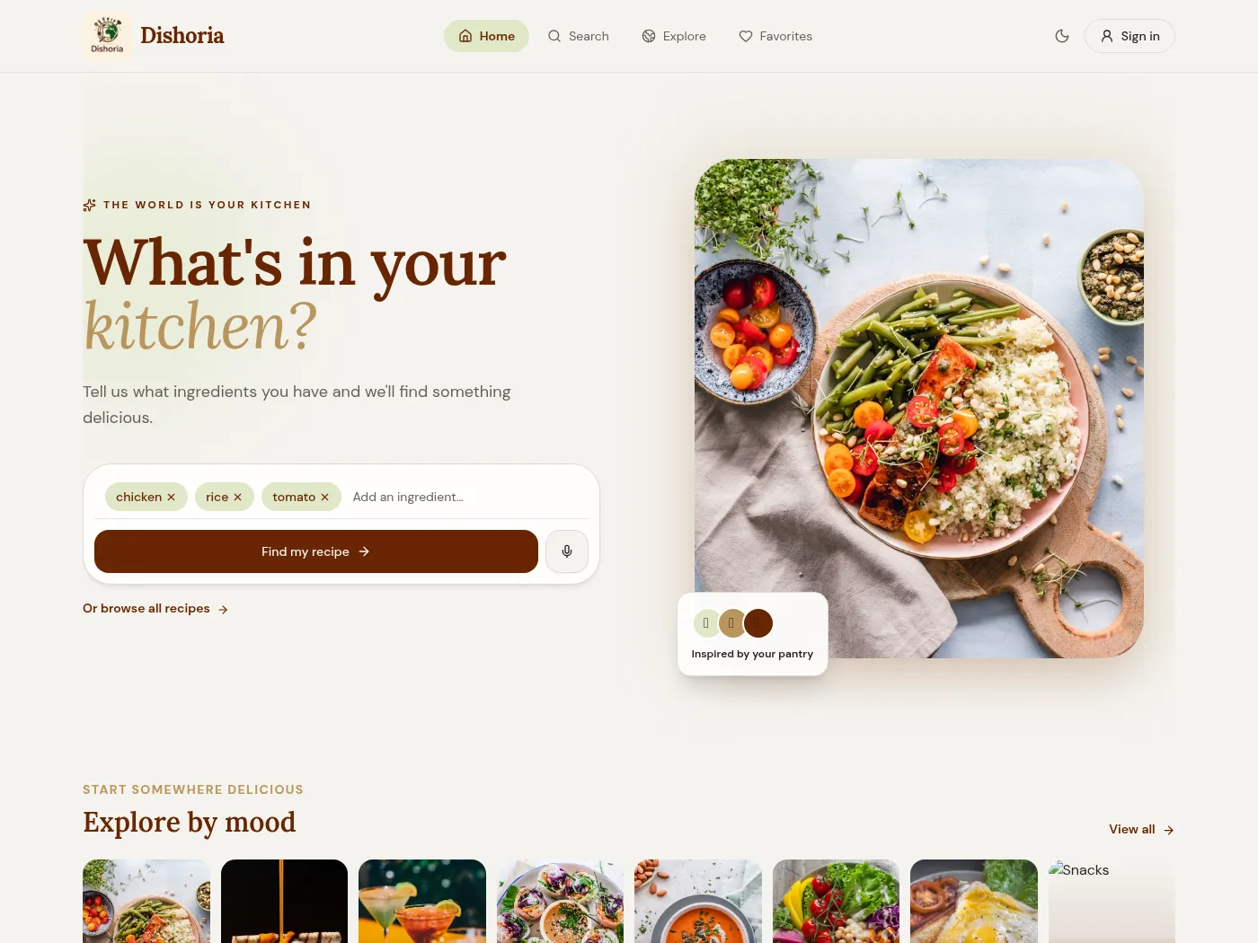 Dishoria Cooking Platform