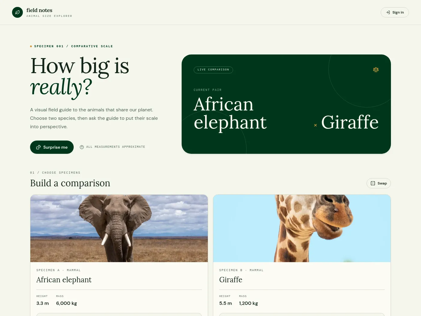 Animal Size Explorer