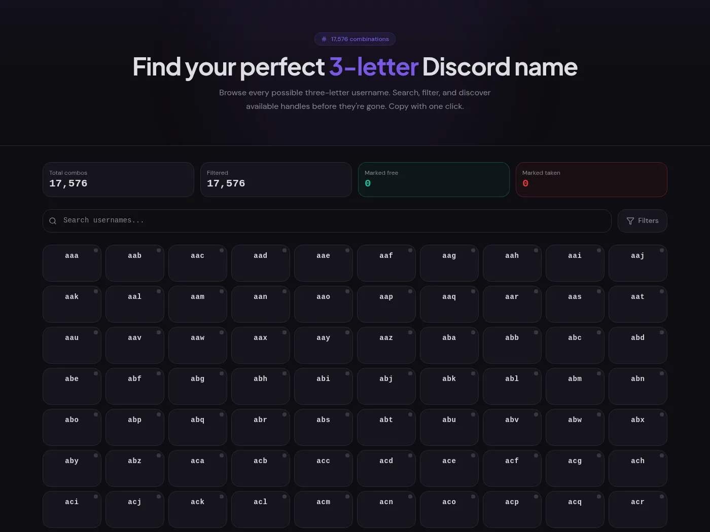 Discord 3-Letter Finder