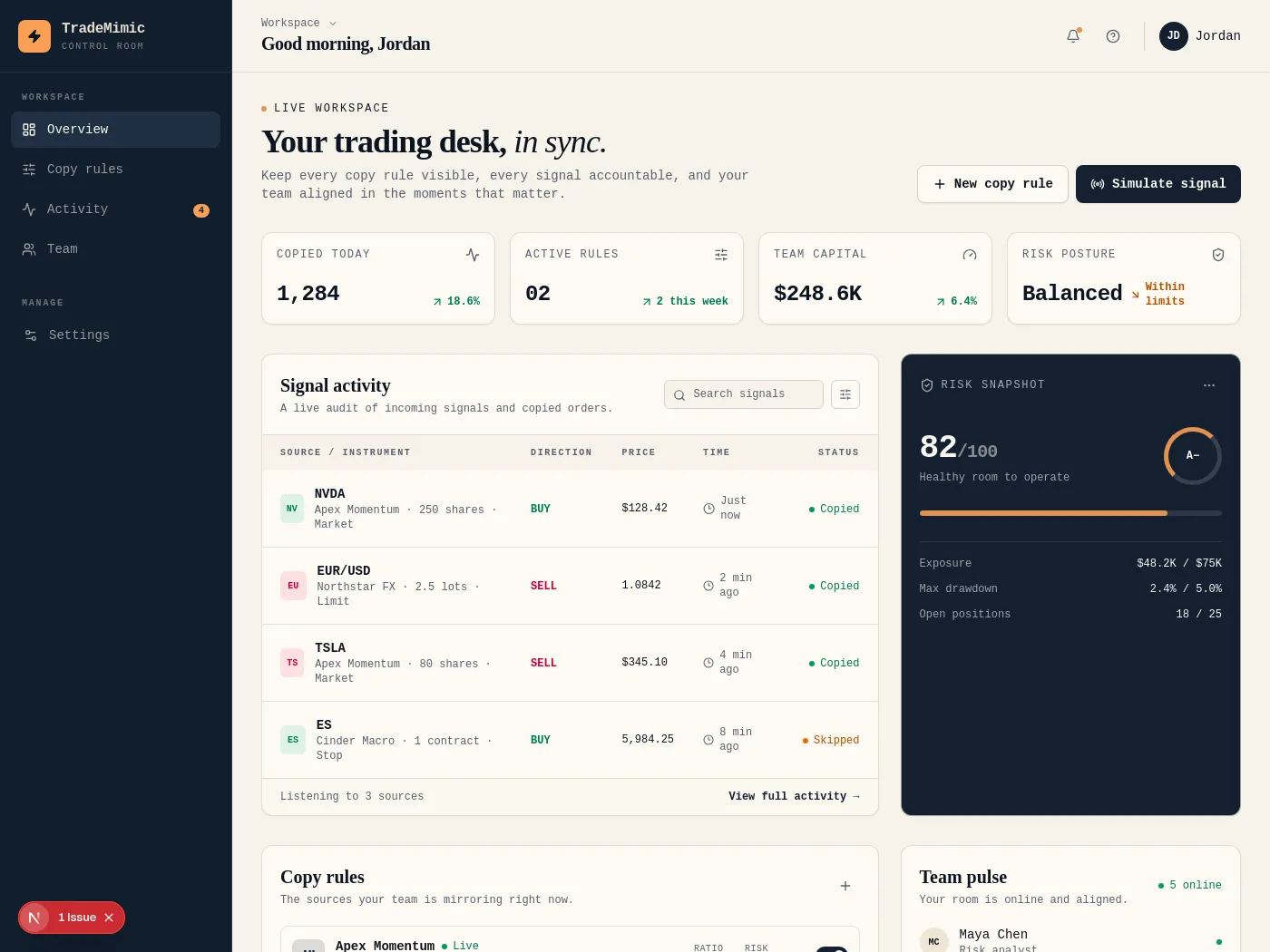 TradeMimic Dashboard