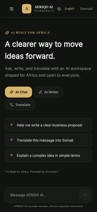 AFRIQO AI Mobile Workspace