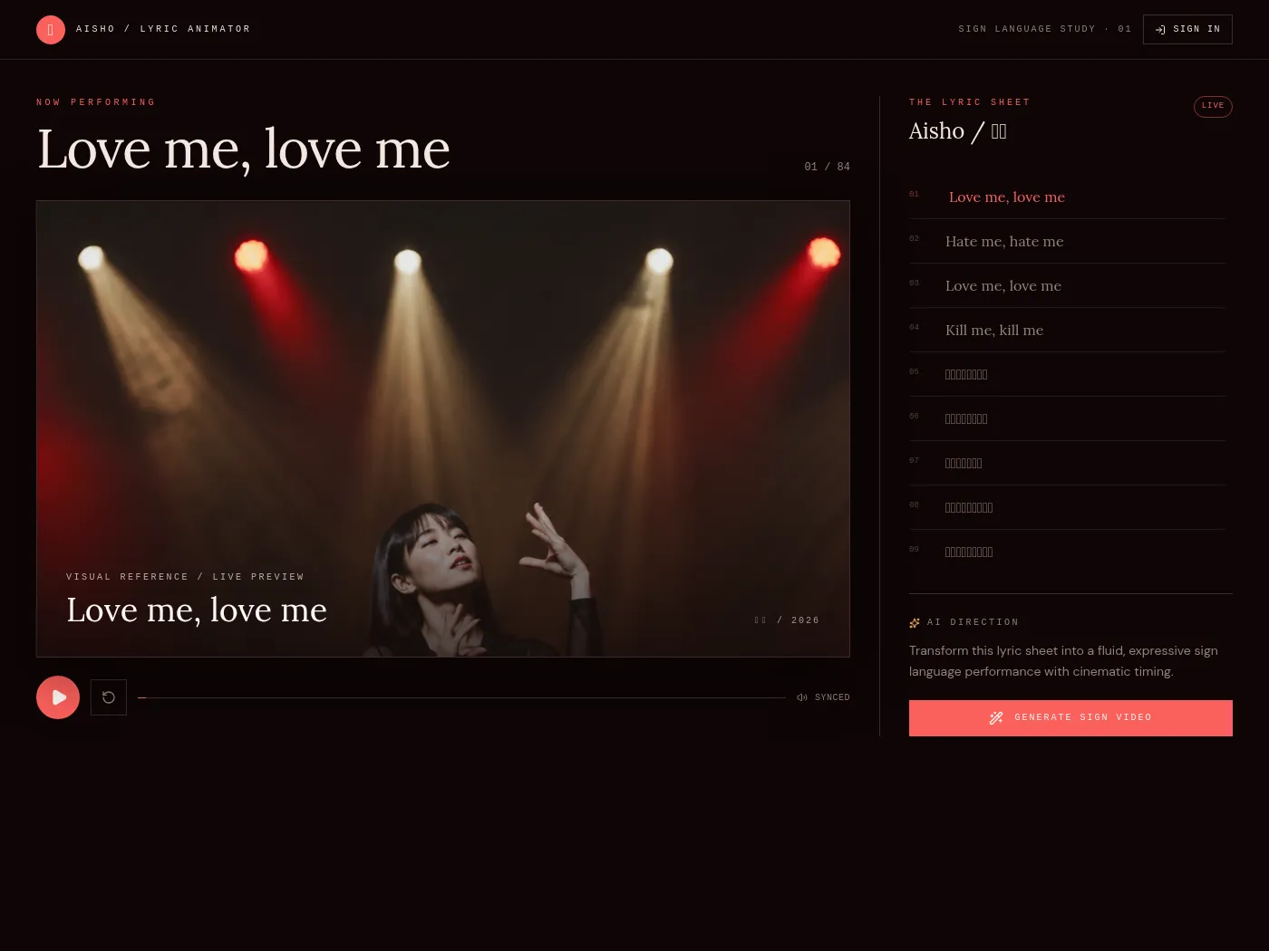Sign Language Lyric Animator