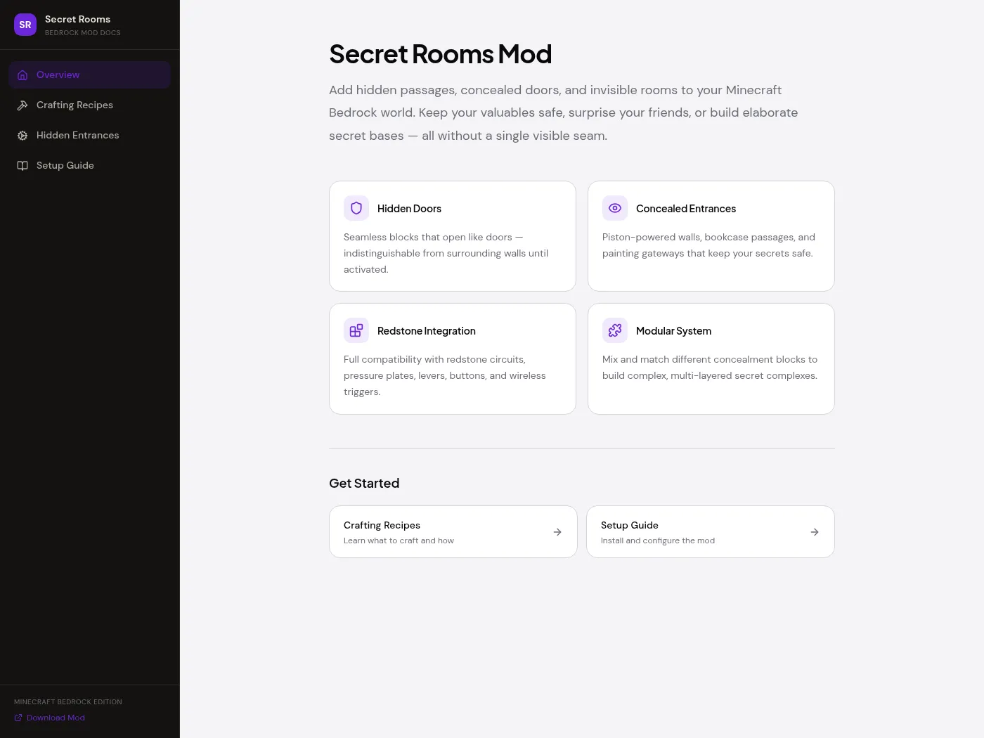 Secret Rooms Bedrock Mod