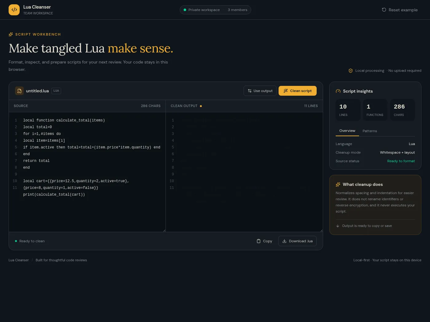 Lua Code Cleanser