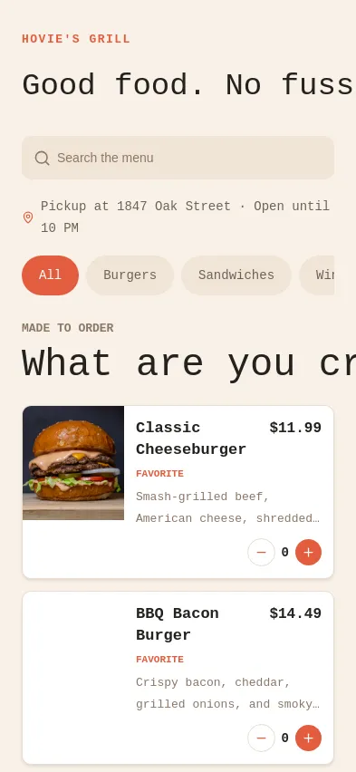 Hovie's Grill Orders App