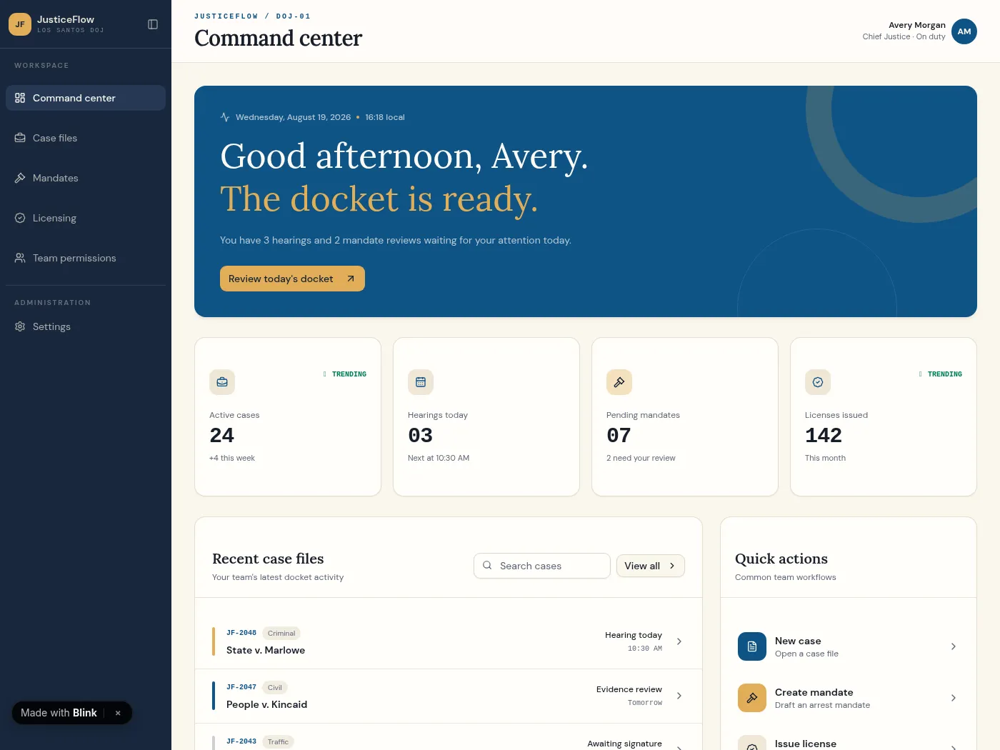 JusticeFlow Dashboard