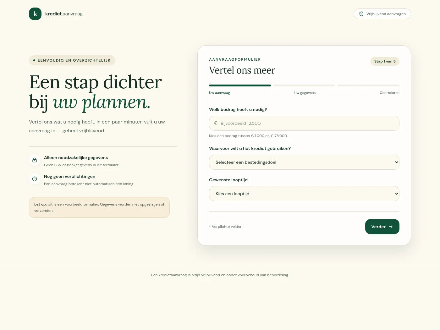 KredietAanvraag Formulier