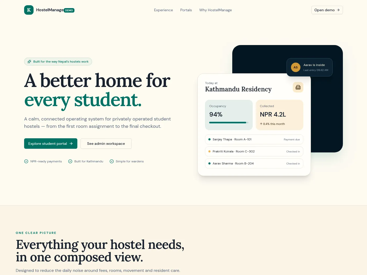 HostelManage Demo SaaS