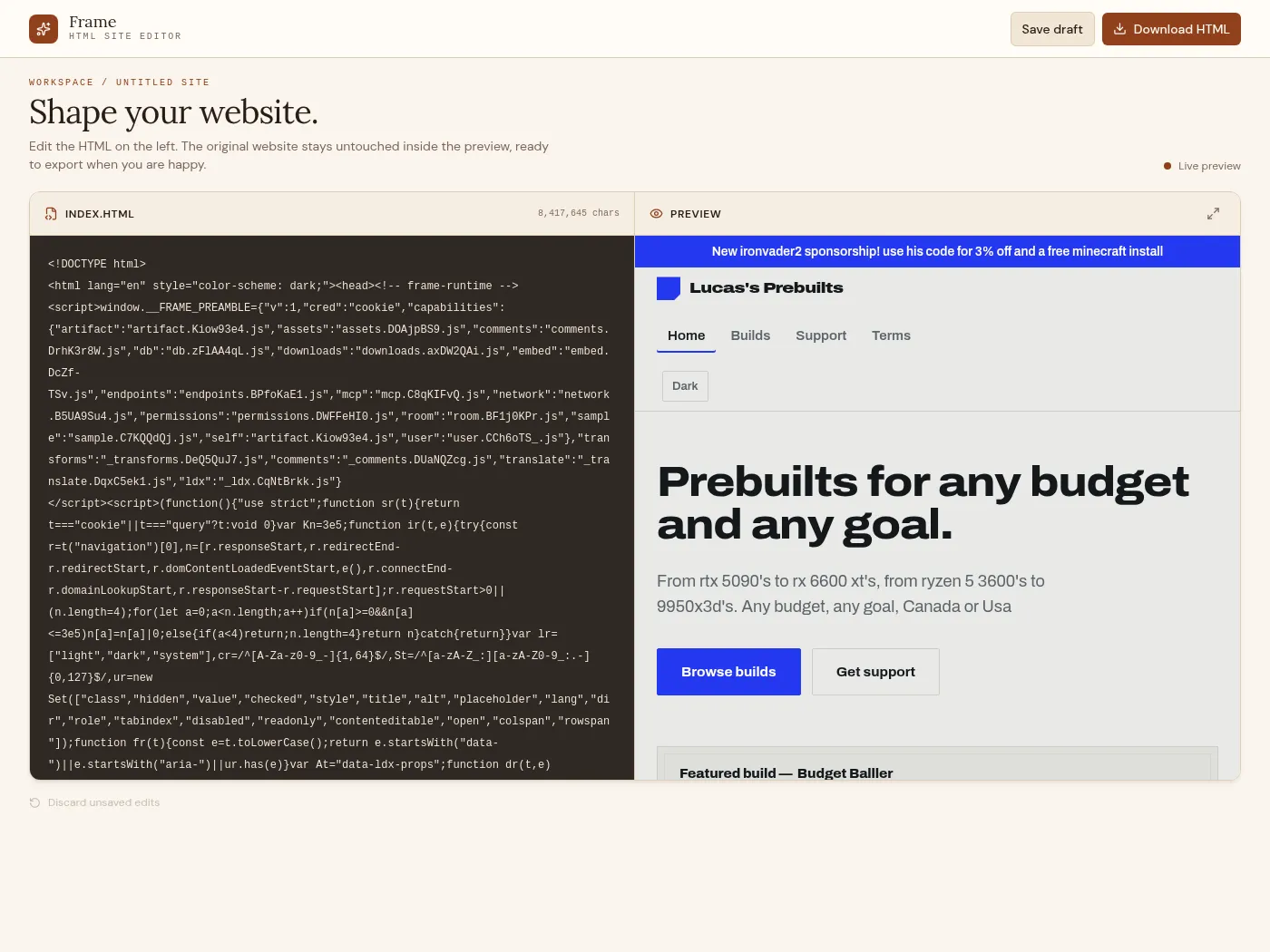 Editable HTML Site Maker