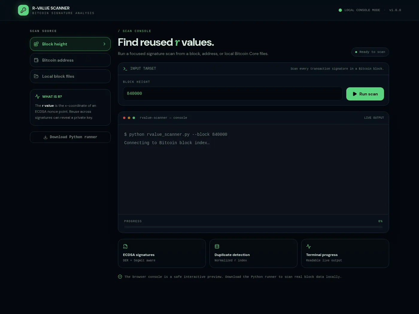Bitcoin R-Value Scanner