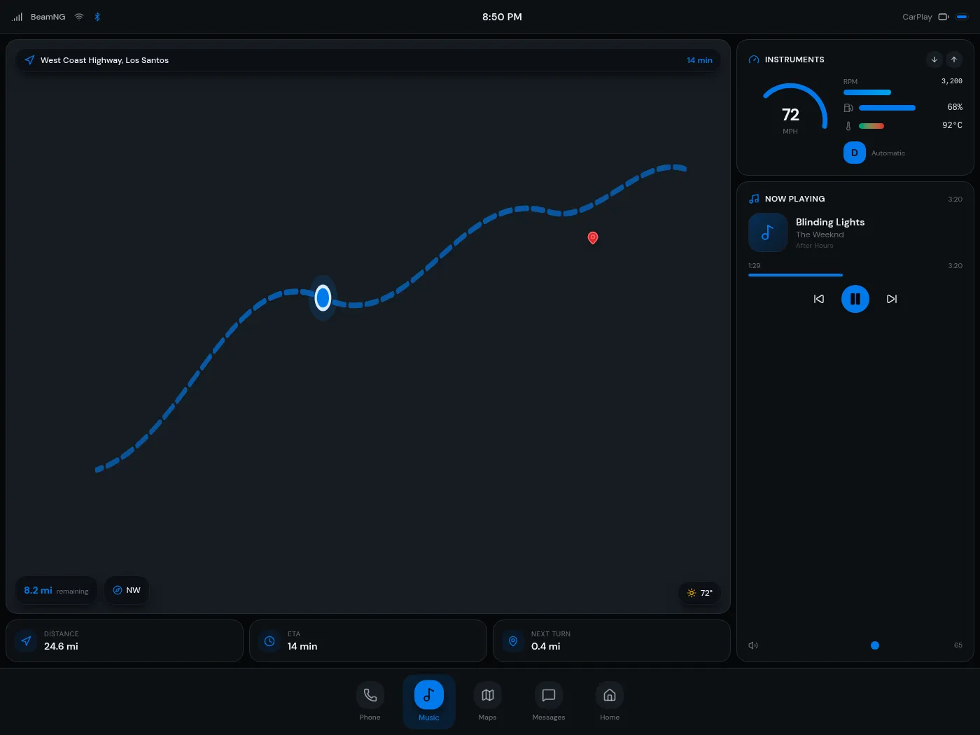 CarPlay BeamNG Dashboard
