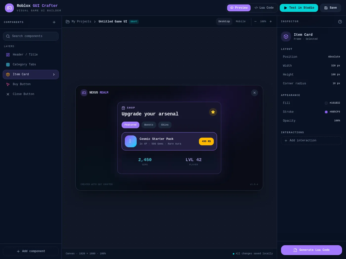 Roblox GUI Crafter