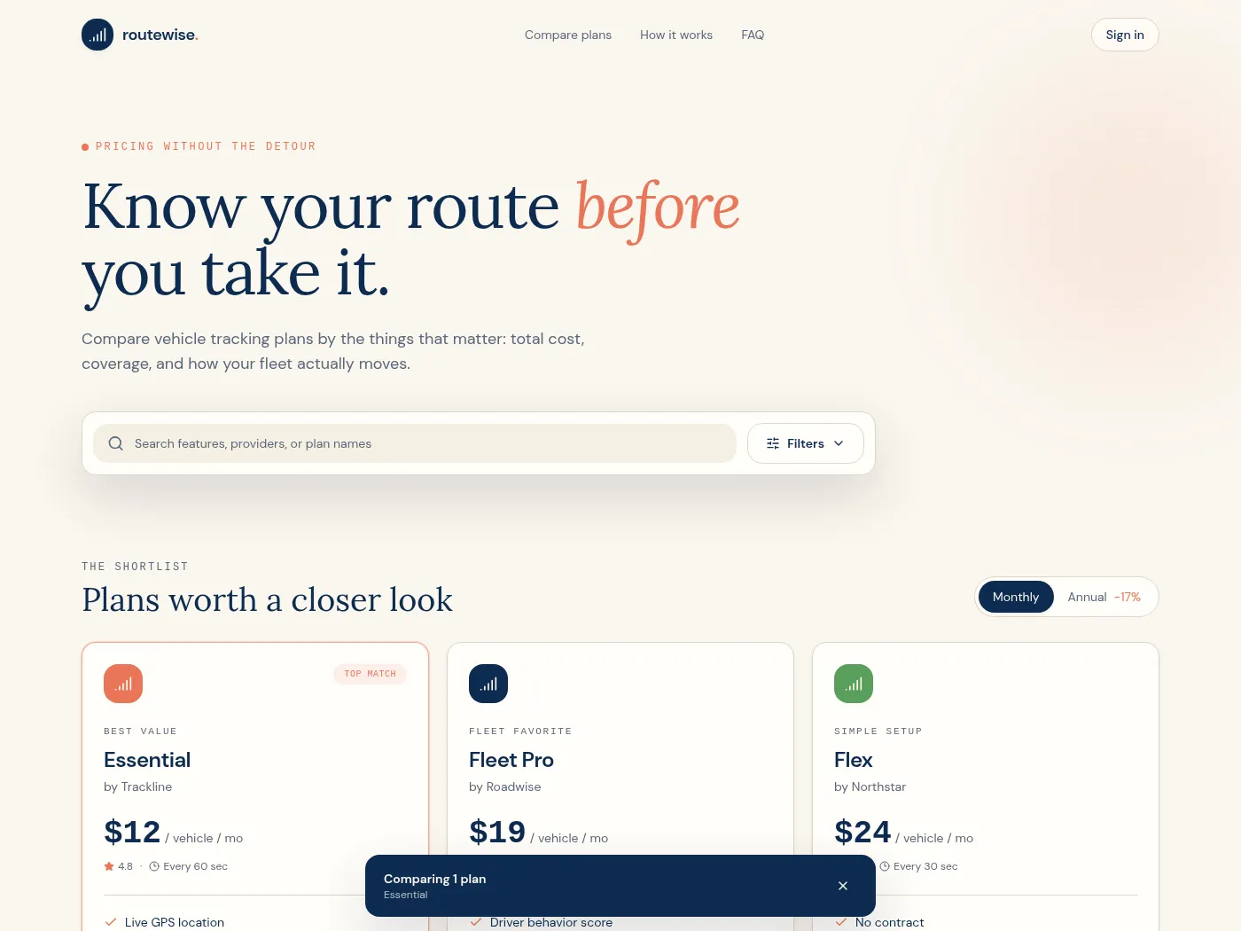 Vehicle Tracker Pricing App