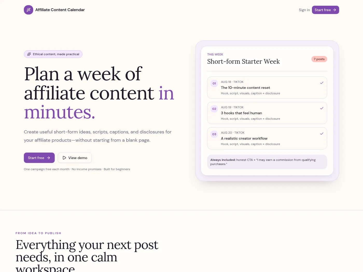 Affiliate Content Calendar