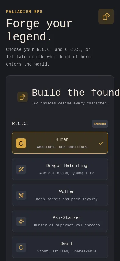 Palladium RPG Character Maker