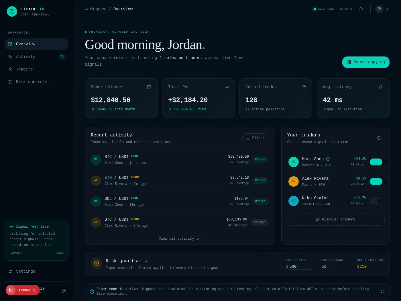 Invo Copy Trade Dashboard