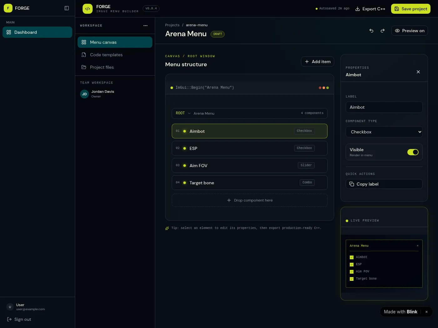 ImGui Menu Builder