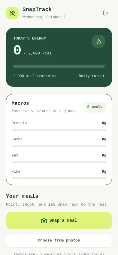 SnapTrack Nutrition App