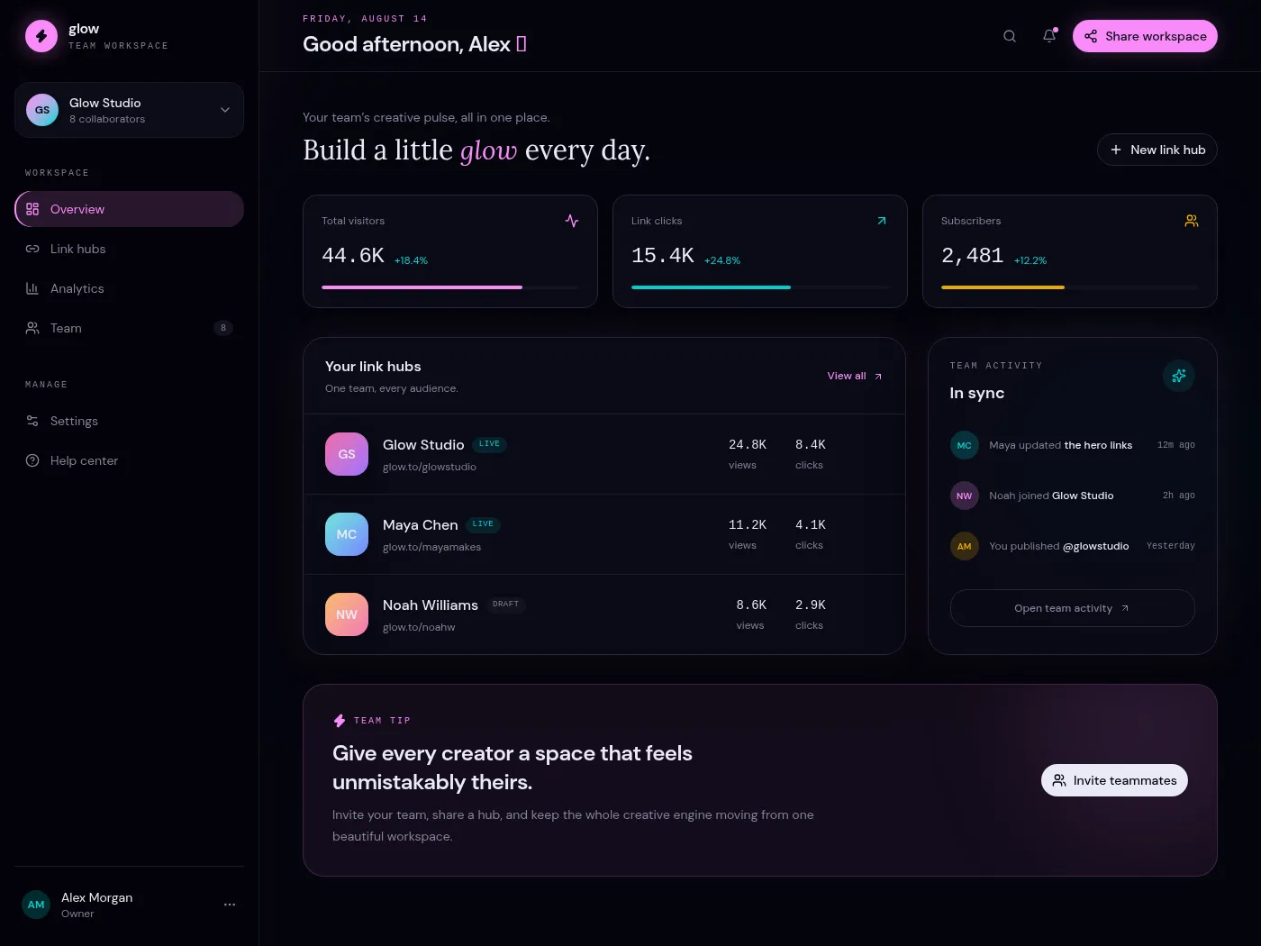 Glow Creator Link Hub