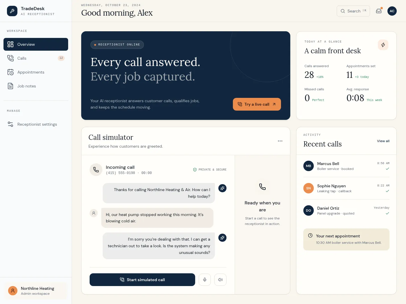 TradeDesk AI Receptionist