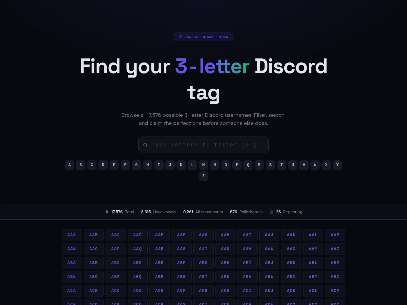 Instant 3-Letter Discord Finder