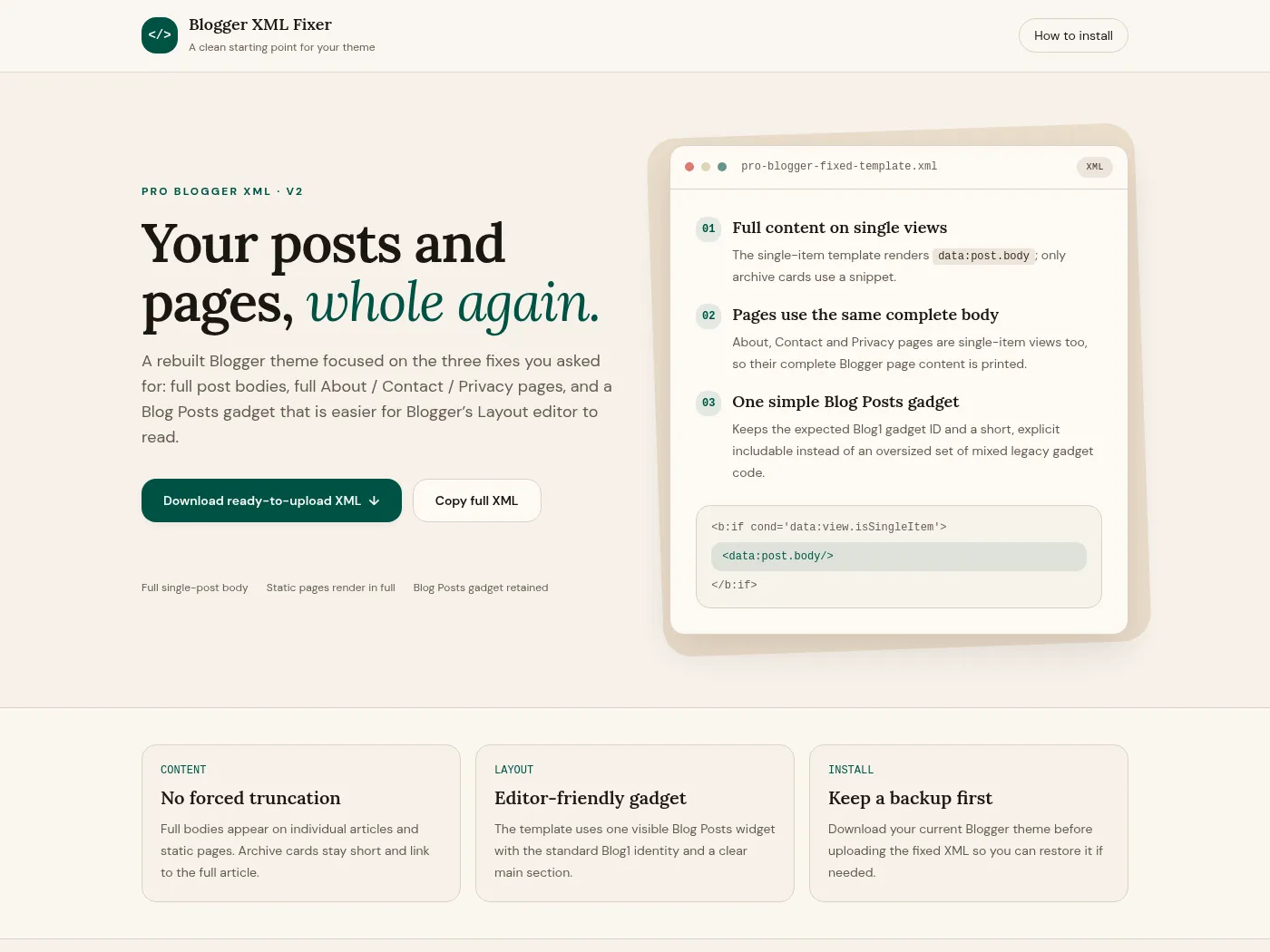 Pro Blogger XML Fixer