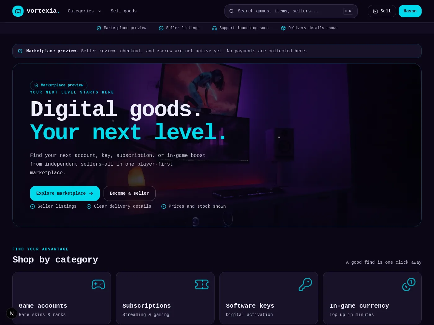 Vortexia Gaming Marketplace